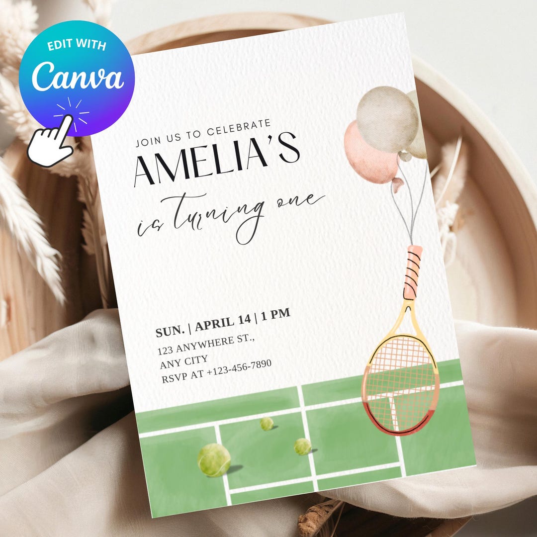 Tennis Birthday Invitation Template, Tennis Ball Invitation, Tennis ...