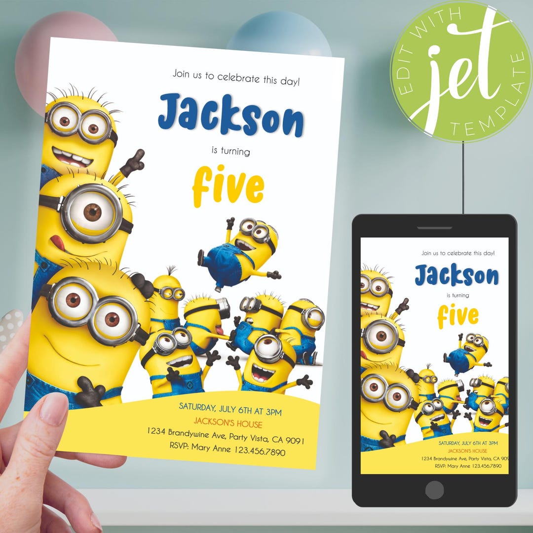 EDITABLE Minion Birthday Invitation, Minion Birthday Card, Digital ...