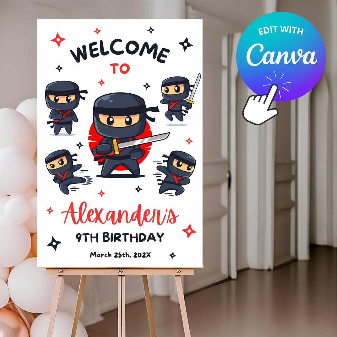 Ninja Welcome Sign, Ninja Warrior Welcome Poster, 9th Birthday Party ...