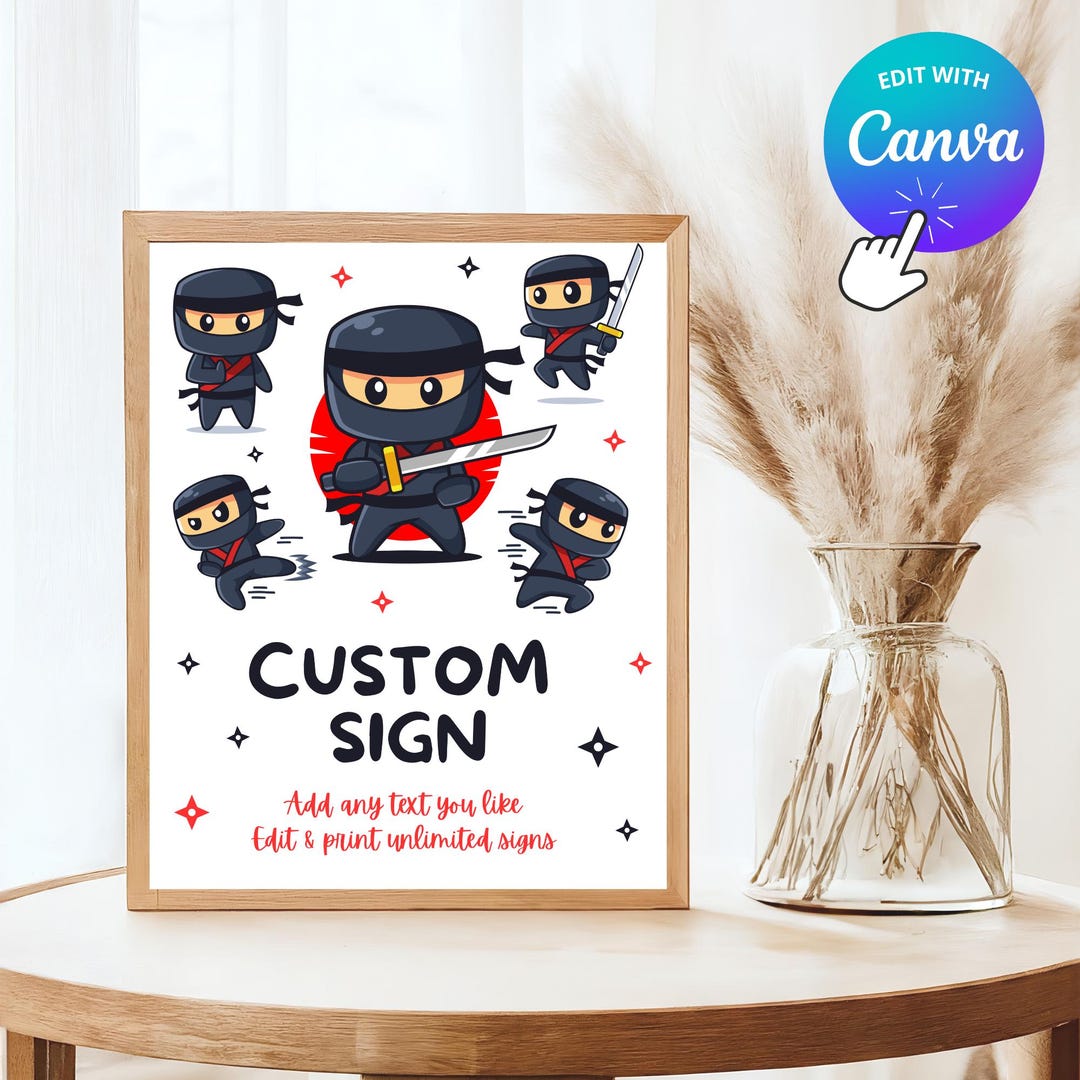 Ninja Custom Party Sign, Ninja Table Sign, Ninja Warrior Birthday Party ...