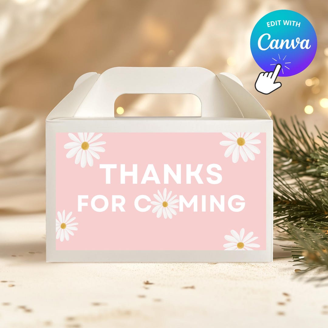 Pink Daisy Gable Box Label, Boho Daisy Label, Daisy Flower Favor, First ...