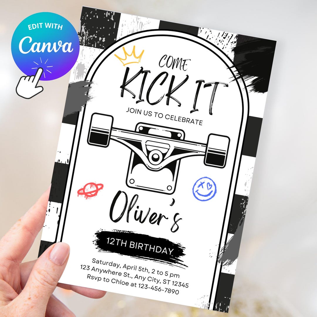 Skateboard Birthday Invitation, Skateboarding Birthday Party, Skate ...
