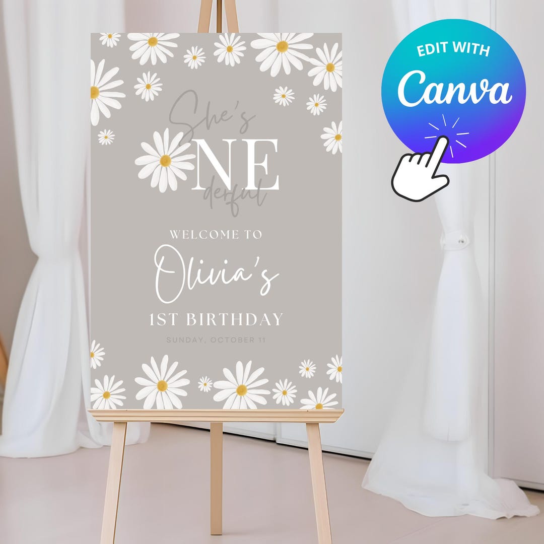 Boho Daisy Welcome Sign, Grey Daisy Welcome Poster, Daisy First ...