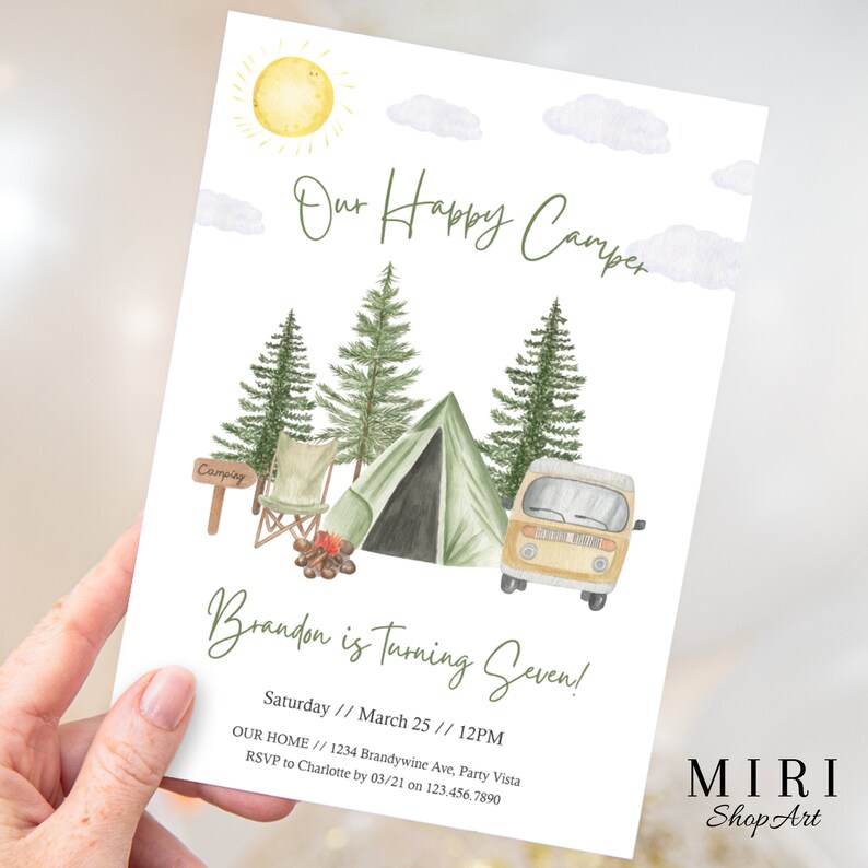 Editable Happy Camper Birthday Invitation Camping Birthday - Etsy