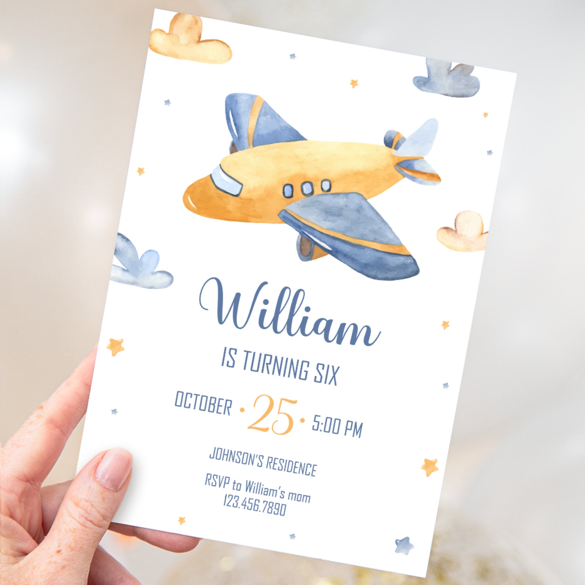 Airplane Birthday Invitation for Boys Plane Birthday Card - Etsy