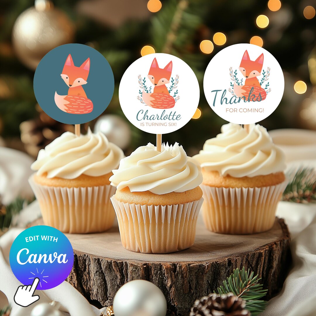 Cute Fox Cupcake Toppers, Woodland Cupcake Toppers, Fox Toppers ...