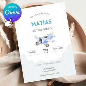 Editable Airplane Birthday Invitation, Vintage Plane Invitation, Air ...