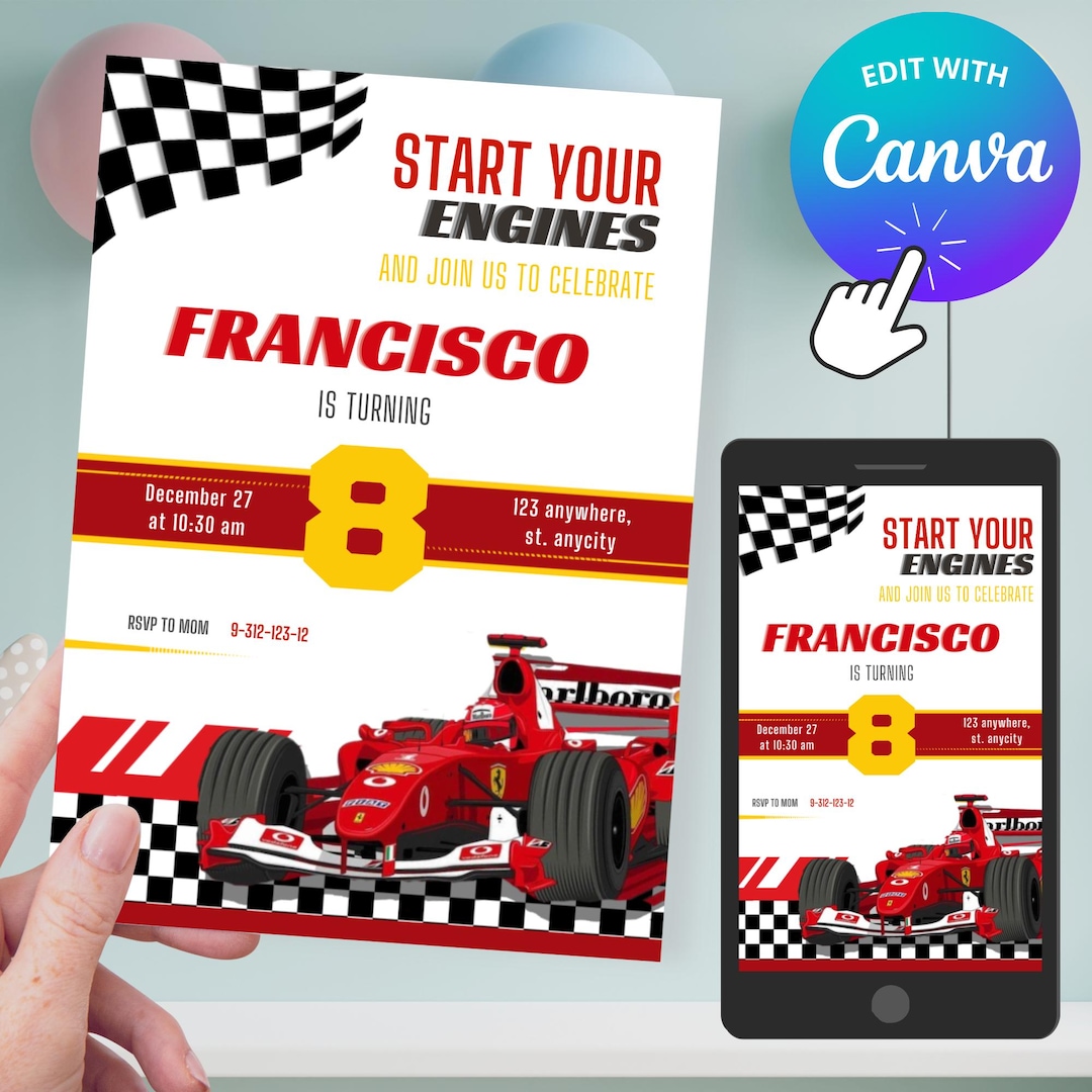 EDITABLE Race Car Birthday Invitation, Sport Race Car, Racing, Birthday ...
