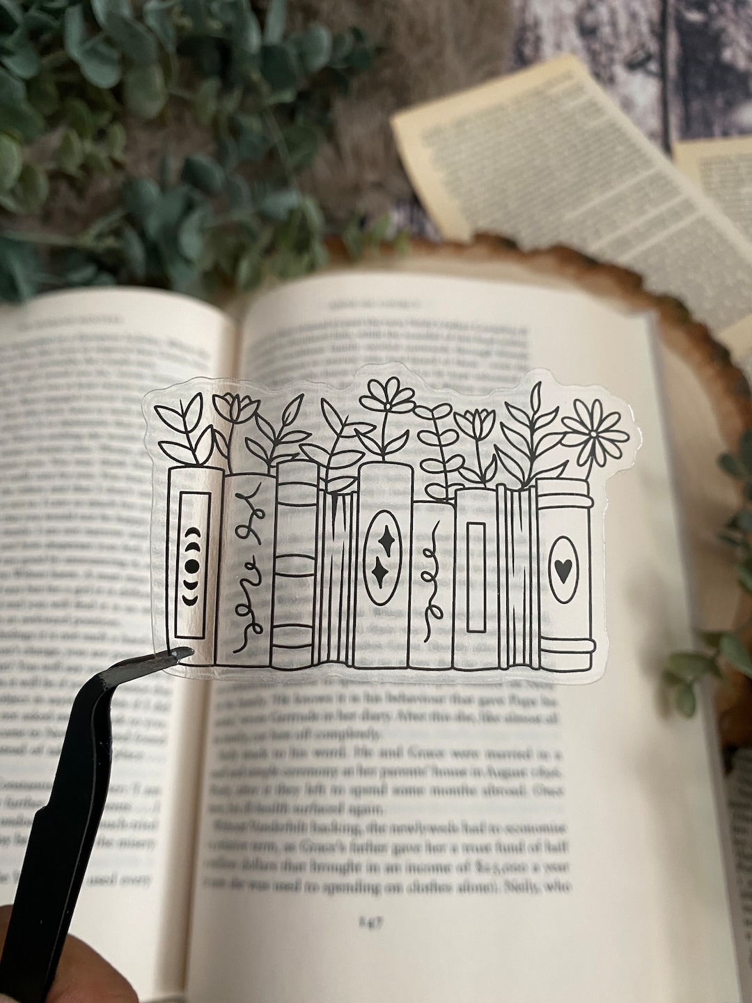 Floral Bookstack Lineart Clear Sticker BOOKISH Clear Sticker - Etsy