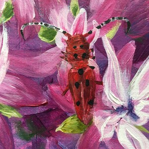Milkweed Longhorn Beetle Monarch Flower Acrylic Painting 11 X 14 Inches ...