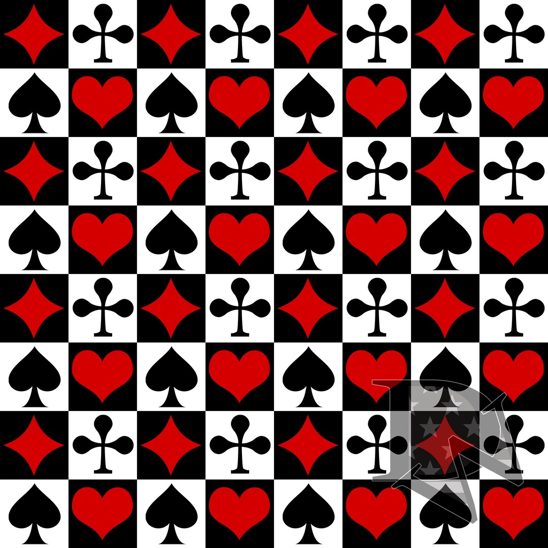 Card Suits on Checker Background Pattern Seamless File or Digital Paper ...