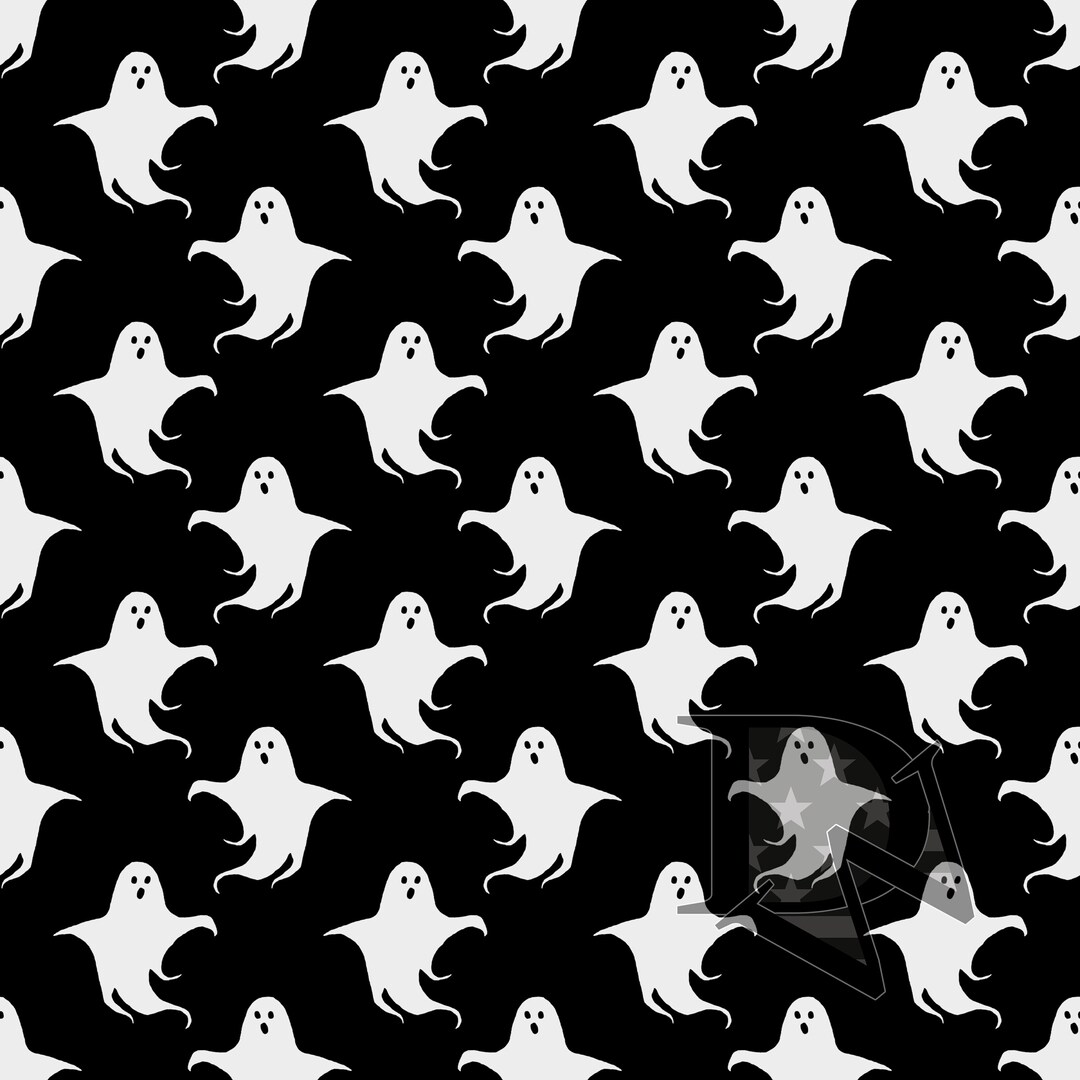 Black and White Ghosts Pattern Seamless File or Digital Paper 12x12 JPG ...