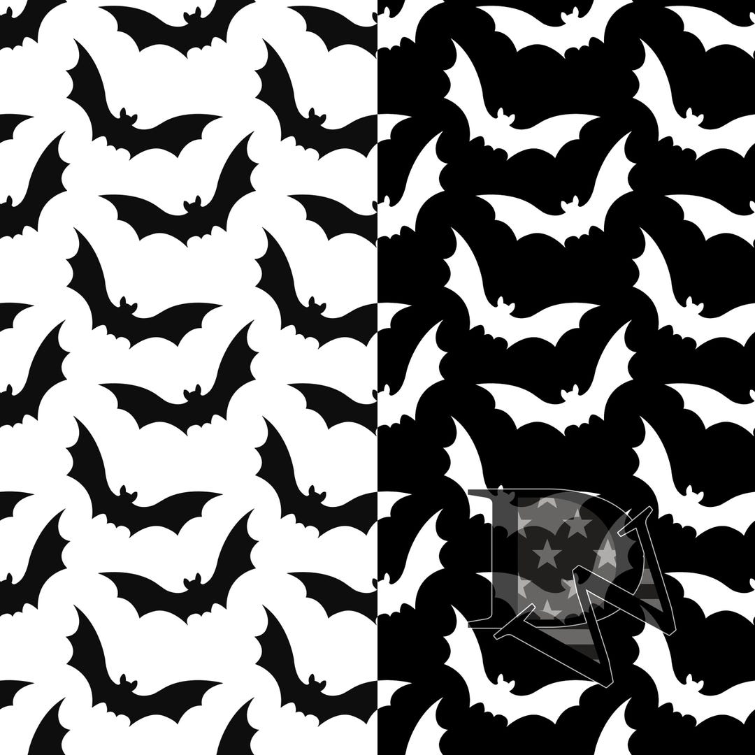 Bats Pattern Black and White Seamless File JPG 2 Separate Files ...