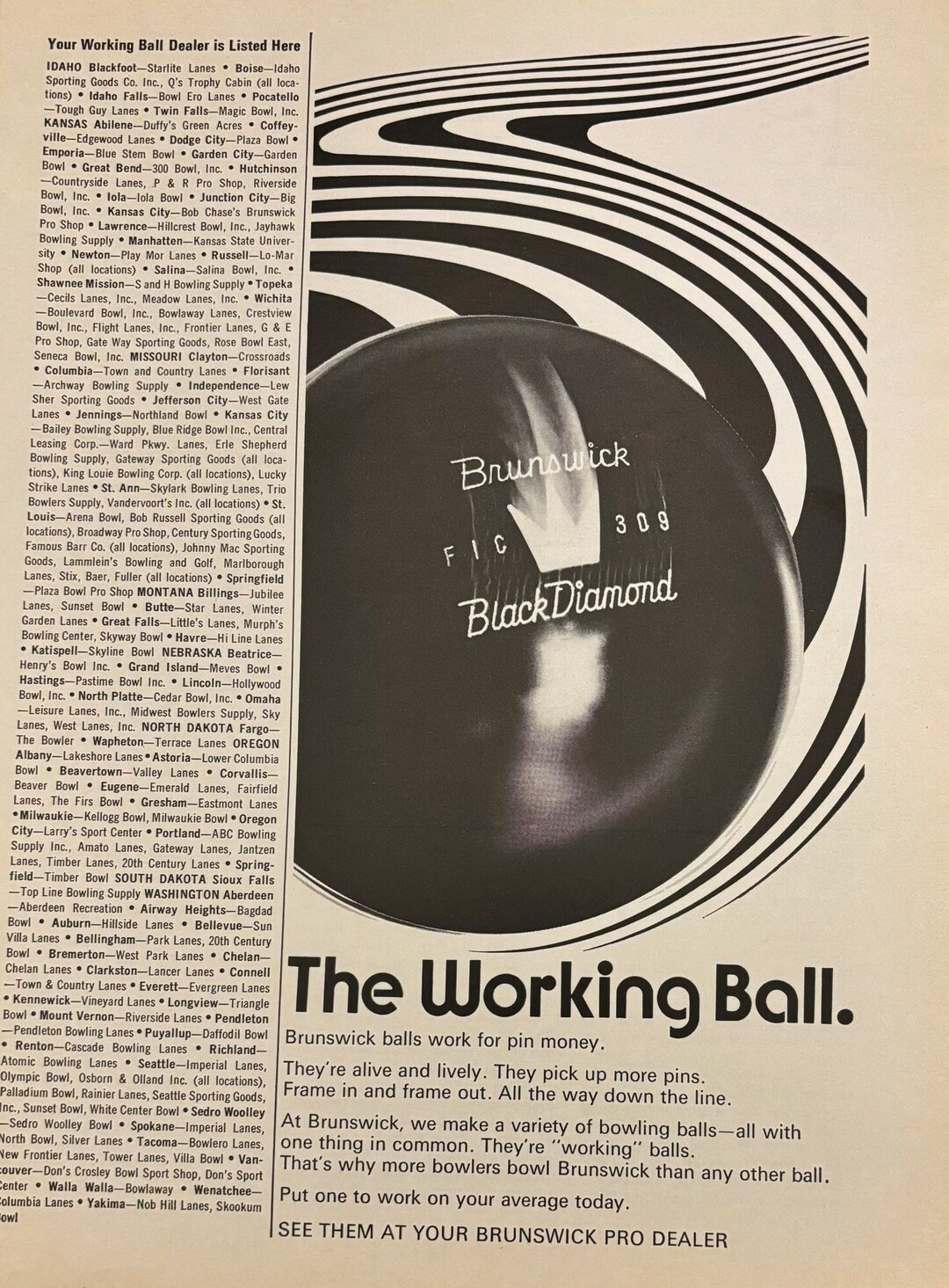 1968 Brunswick Black Diamond Bowling Ball Vintage Magazine Print Ad 11 ...
