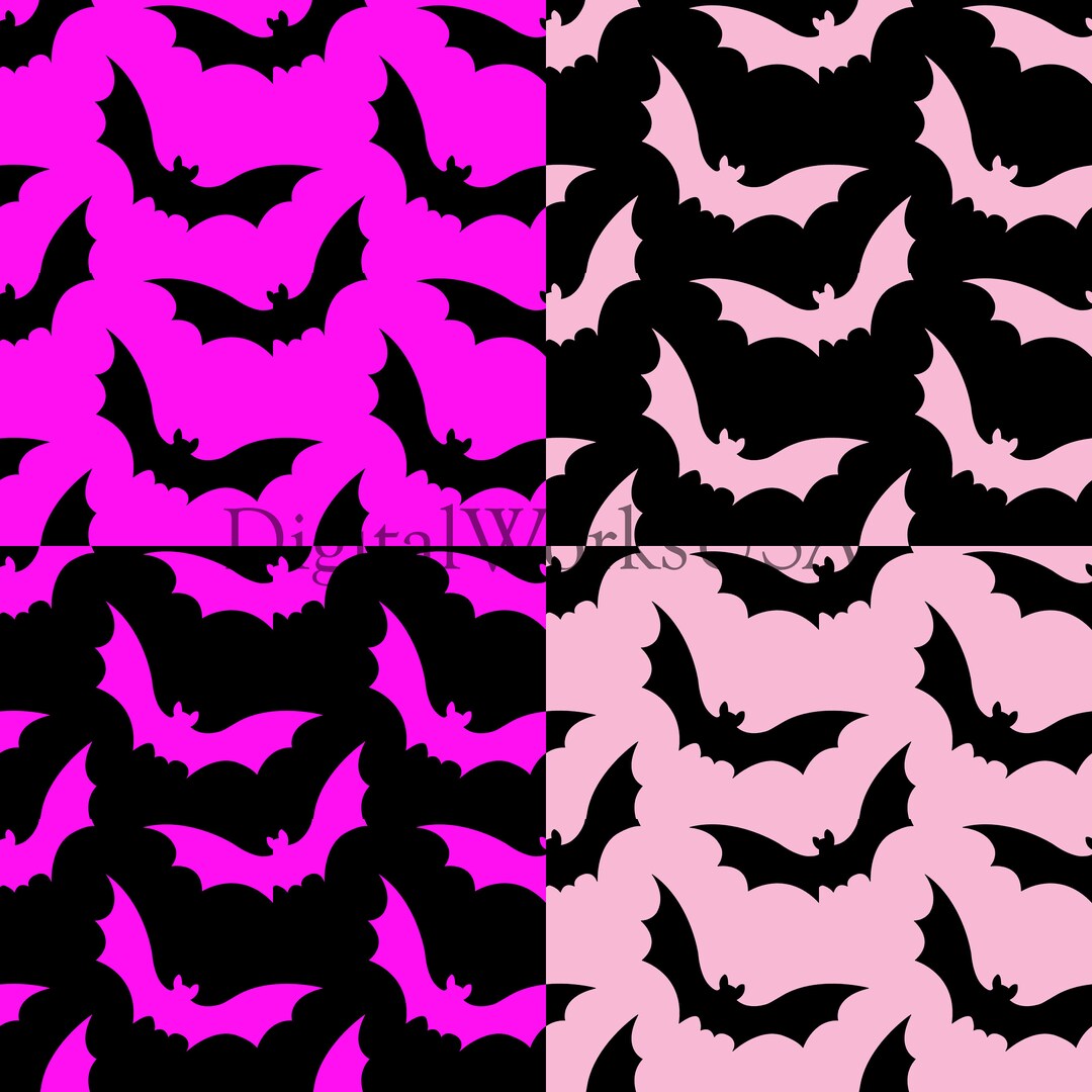 Bats Pattern Seamless File JPG 4 Separate Files of Different Pink Color ...