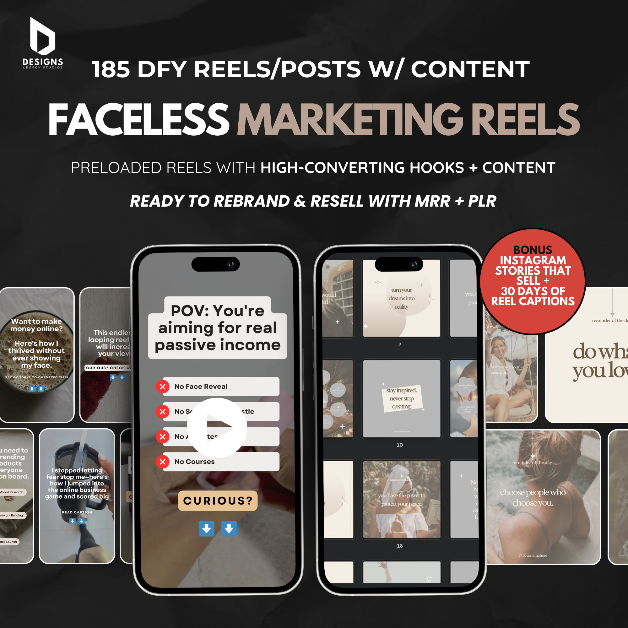 Faceless Digital Marketing Reels W/ Hooks Posts Bundle With MRR, Bundle ...