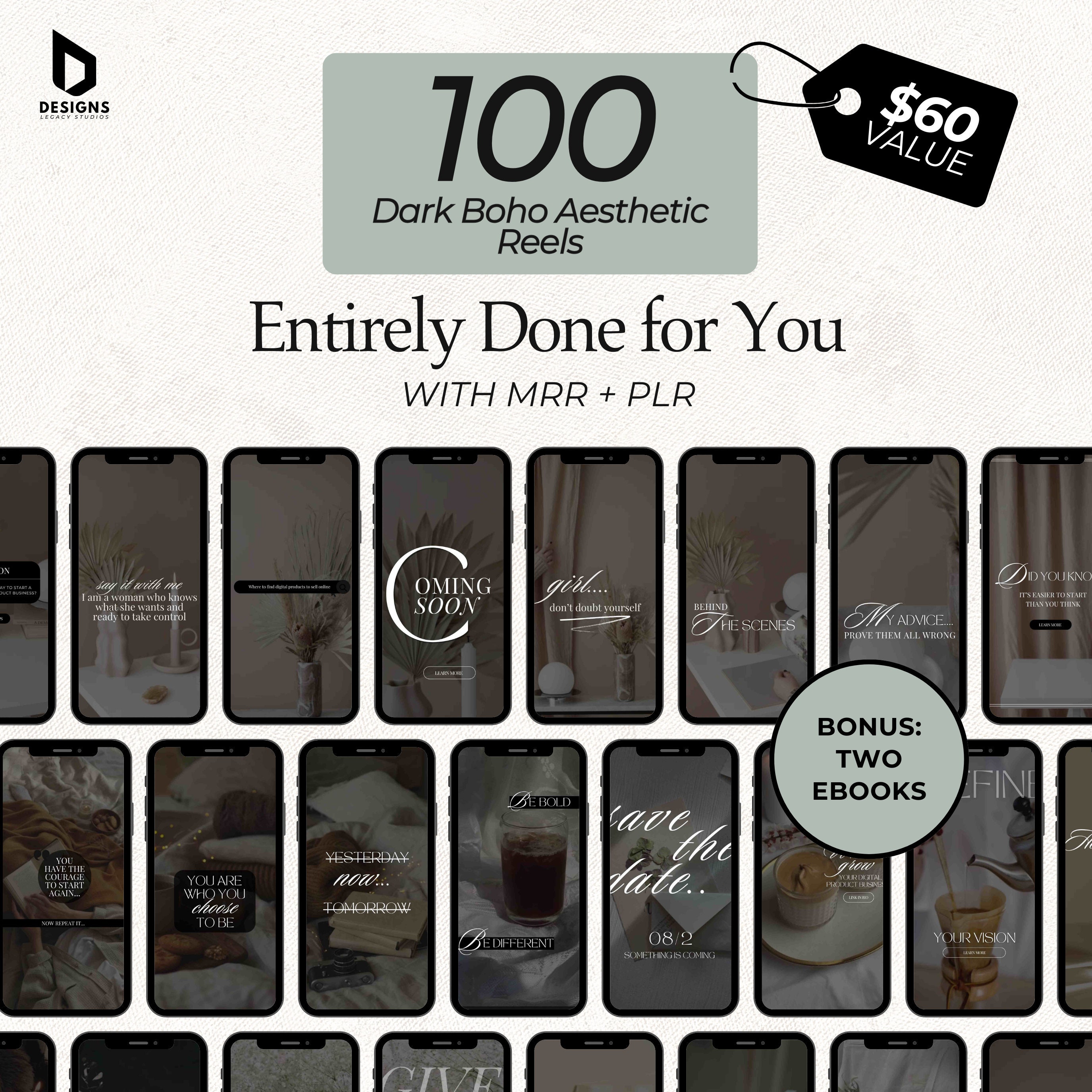 100 Dark Boho Aesthetic Reels DFY Hooks Story Master Resell Rights MRR ...