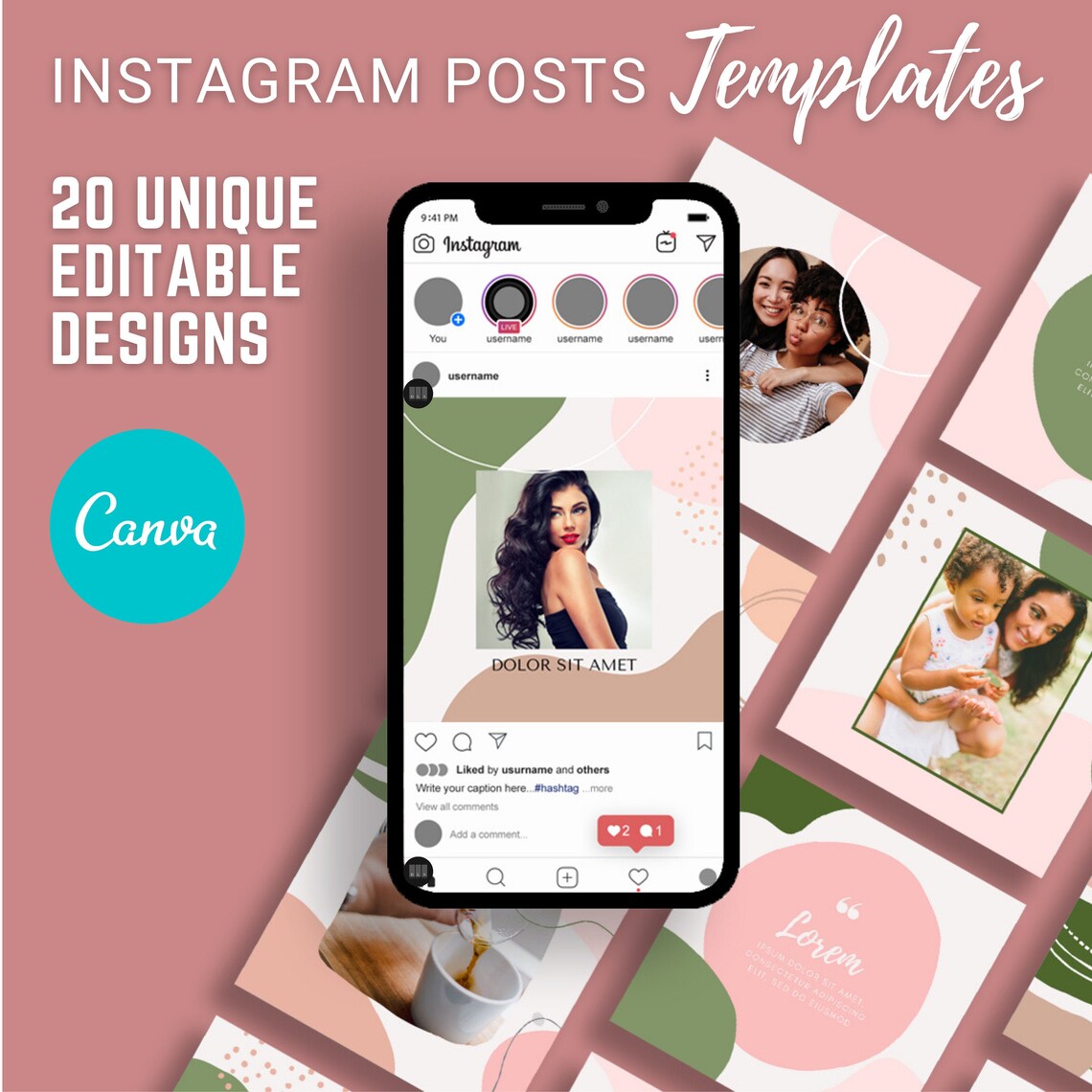 Instagram Templates for Canva, Instagram Post Template Canva, Editable ...