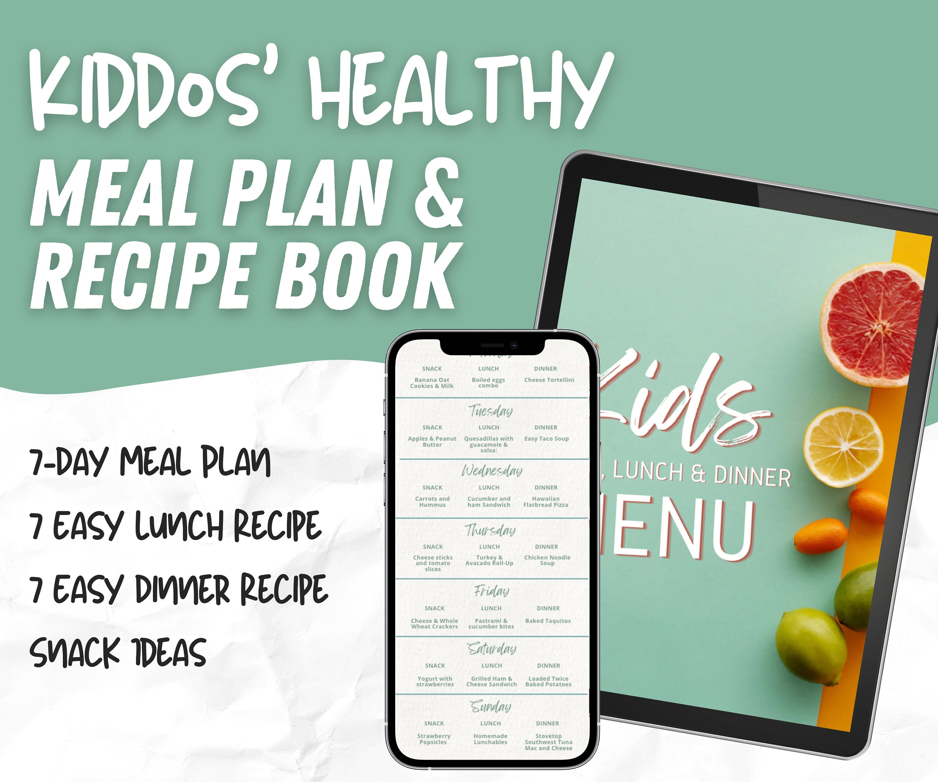 Kid's Healthy Meal Plan / Healthy Recipe Book / Children's Recipe Book ...