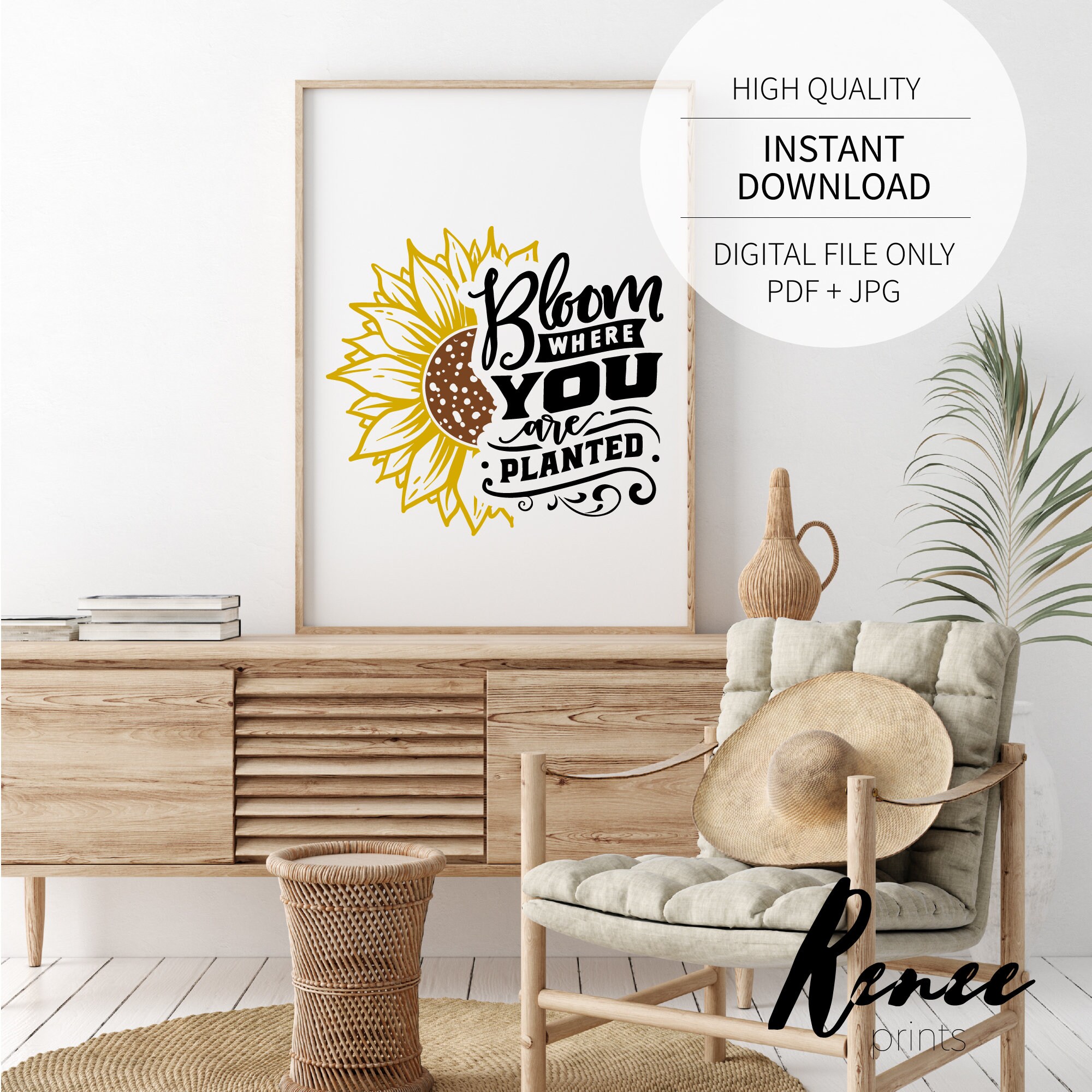 Bloom Where You Are Planted Sunflower Printable Wall Art Instant ...