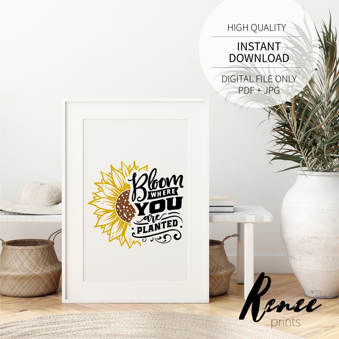 Bloom Where You Are Planted Sunflower Printable Wall Art | Etsy