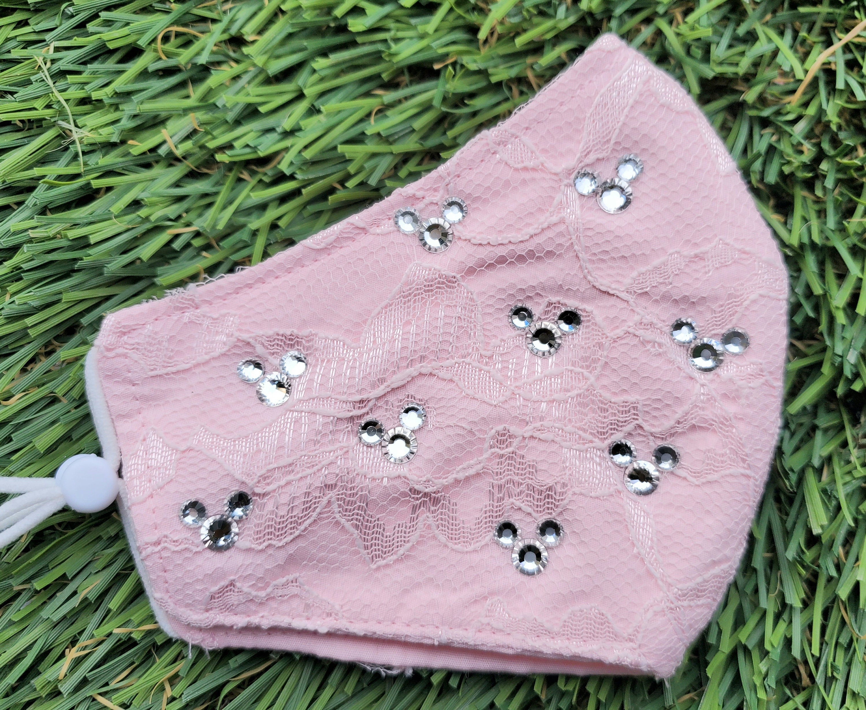 Face Mask, Pink Face Mask, Rhinestones, Pink Lace Face Mask, Rhinestone ...
