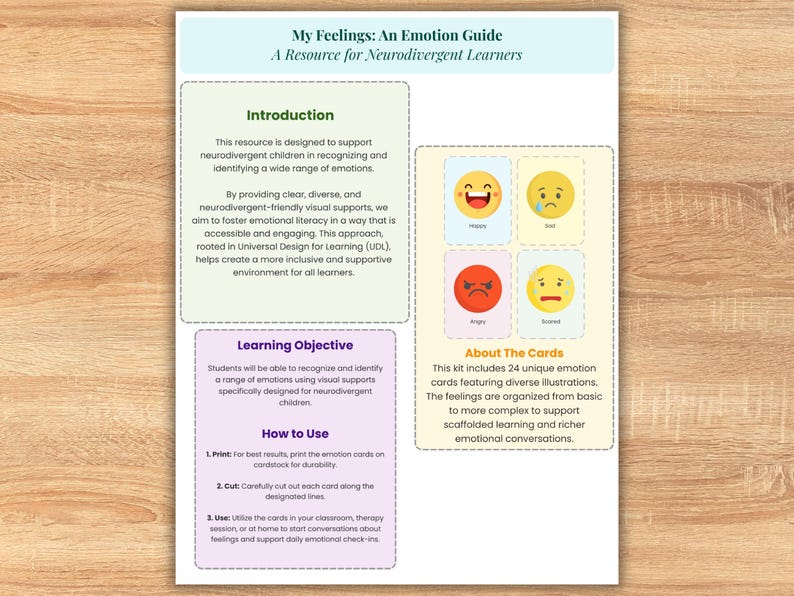 Printable Emotion Flashcards for Kids, SEL Autism Visuals (digital ...