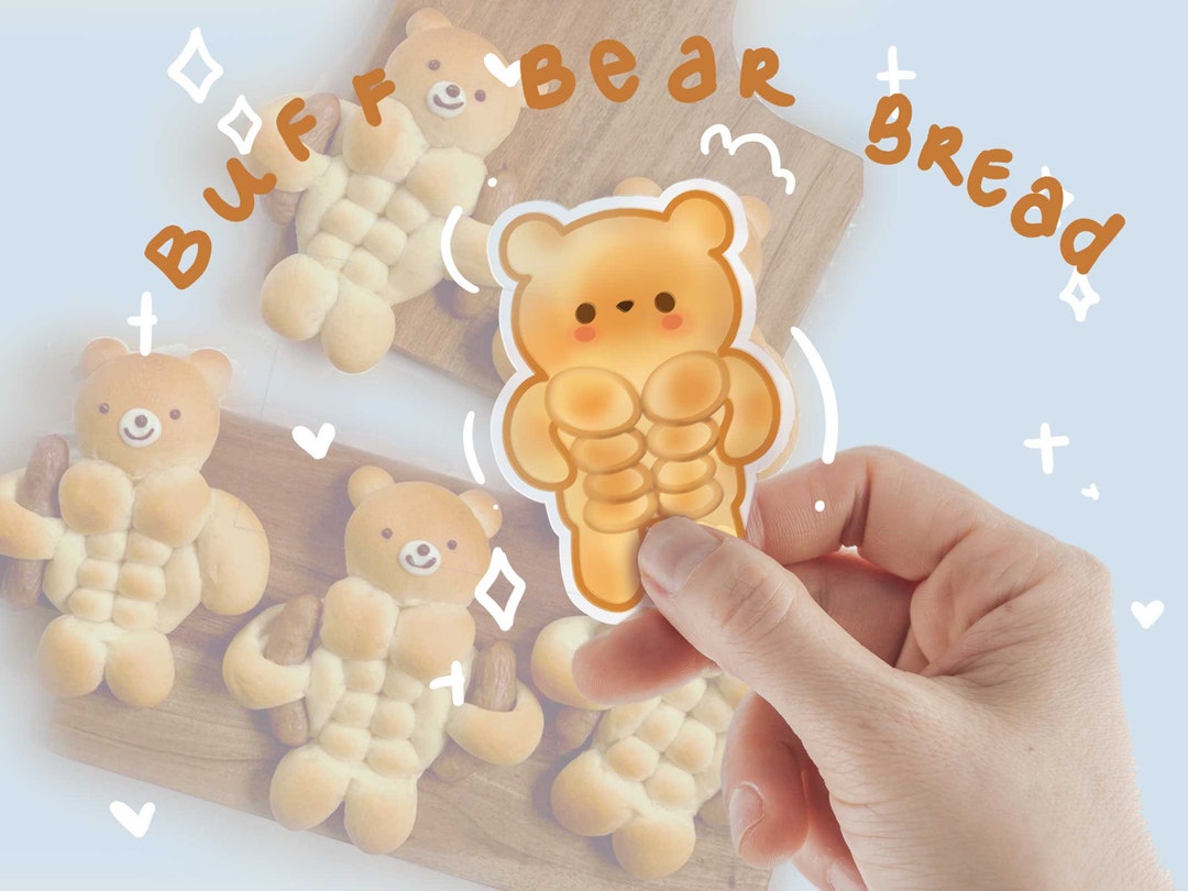 Buff Bear Bread Sticker Bear With Abs Vinyl Glossy - Etsy