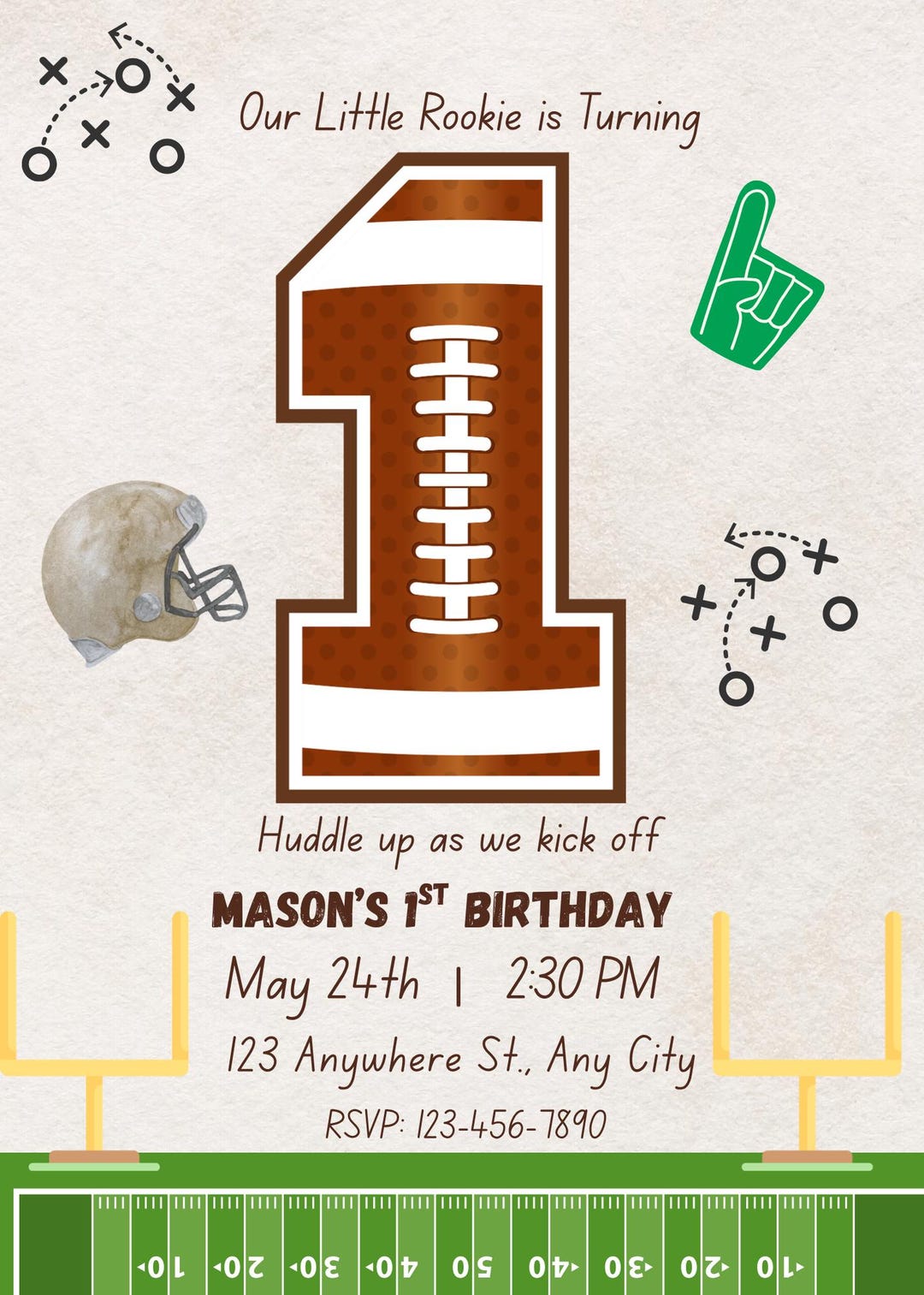 Editable Football First Birthday Invitation | Our Little Rookie 1st ...