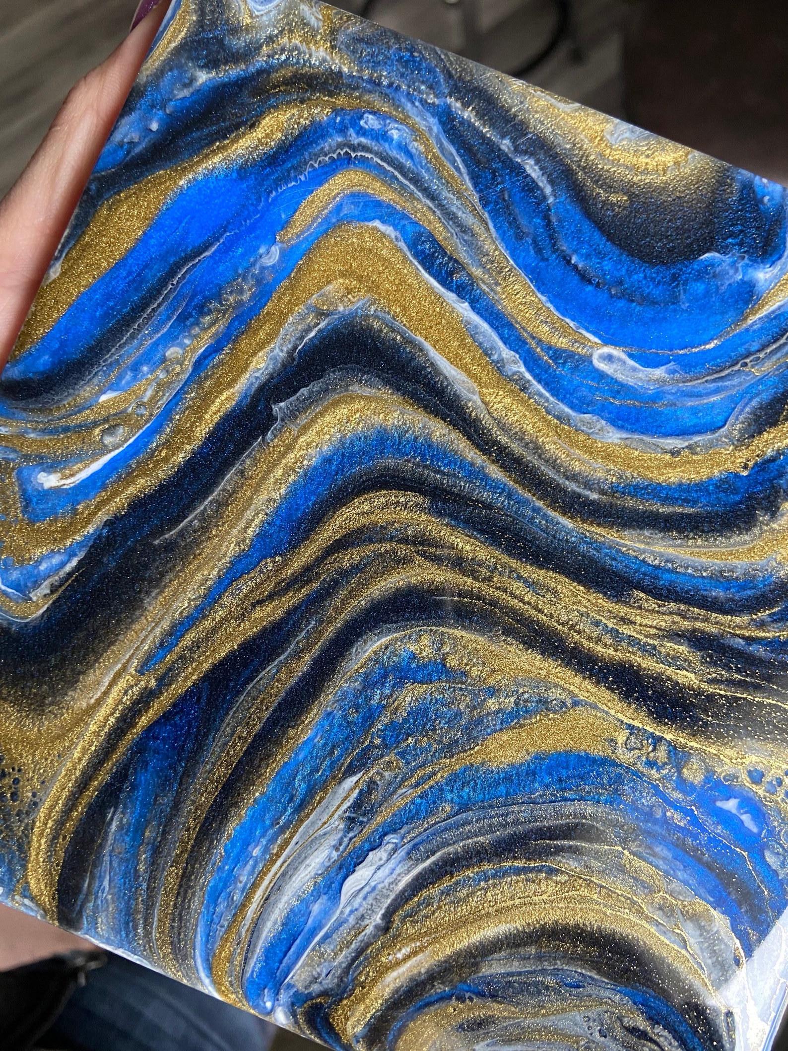 6 Blue and Gold Resin Wall Art Epoxy Abstract Art | Etsy