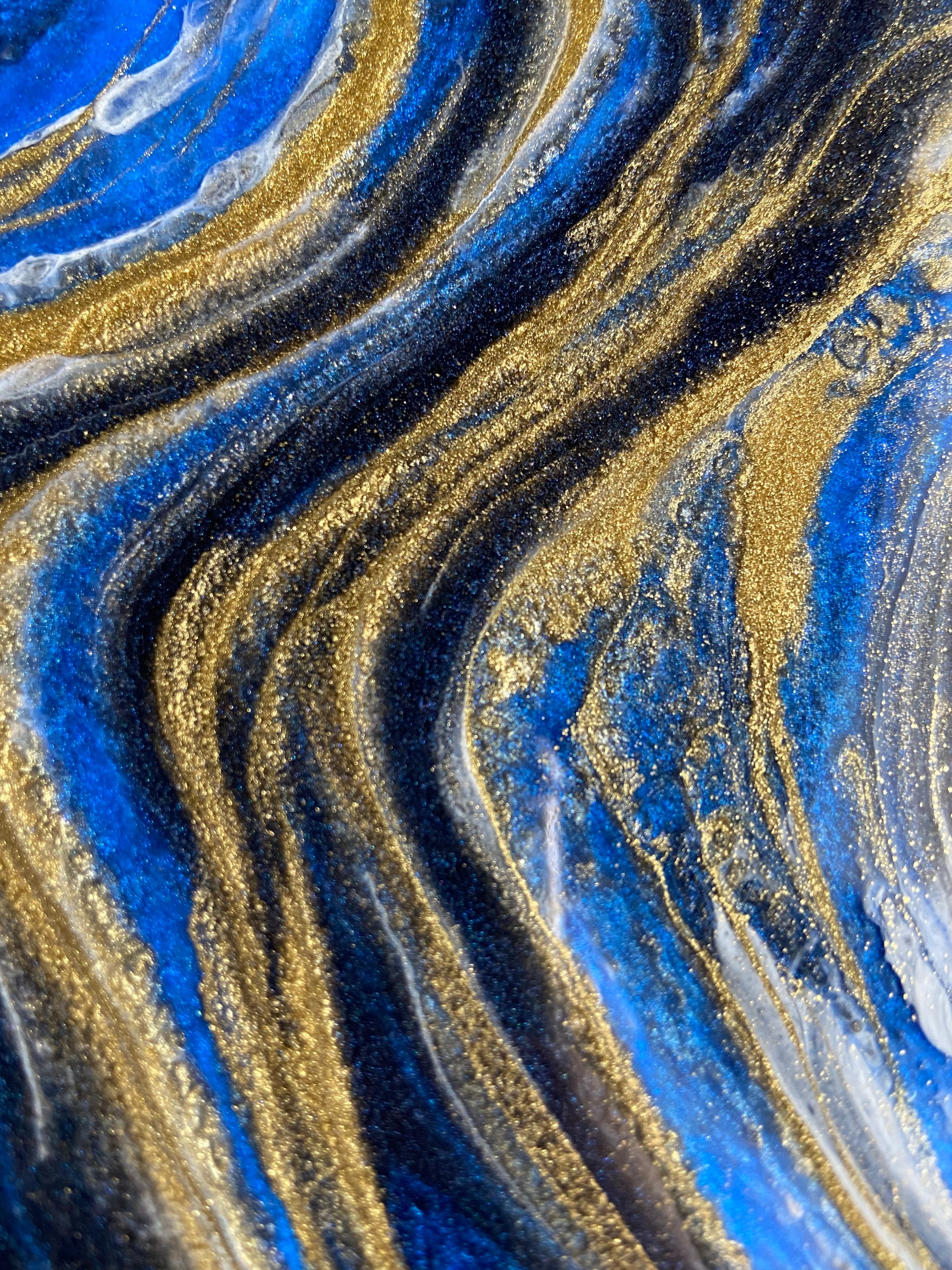 6 Blue and Gold Resin Wall Art Epoxy Abstract Art | Etsy