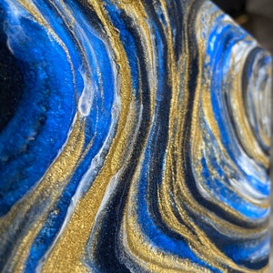 6” Blue and Gold Resin Wall Art, Epoxy Abstract Art - Etsy
