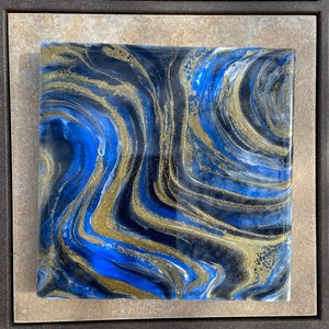 6” Blue and Gold Resin Wall Art, Epoxy Abstract Art - Etsy