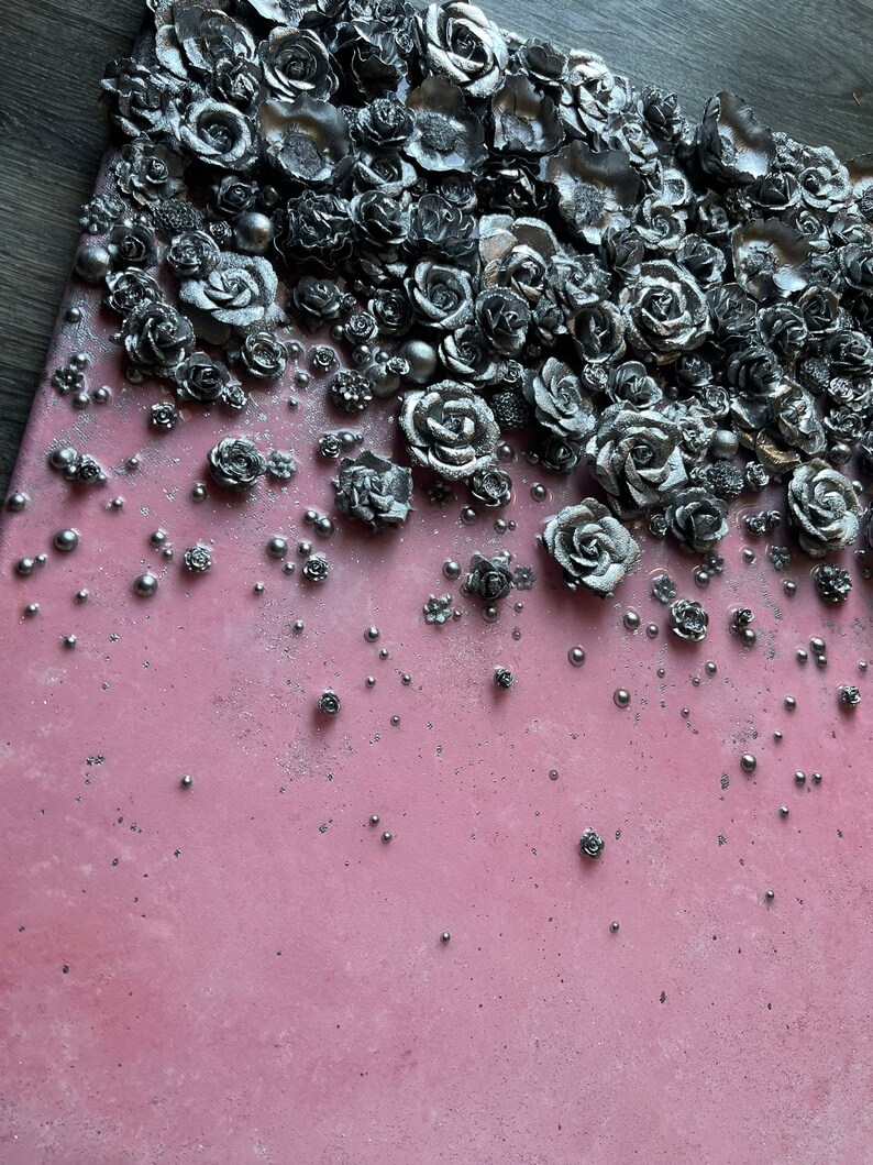 Pink and Silver Mixed Media Painting Silver Flowers Resin - Etsy