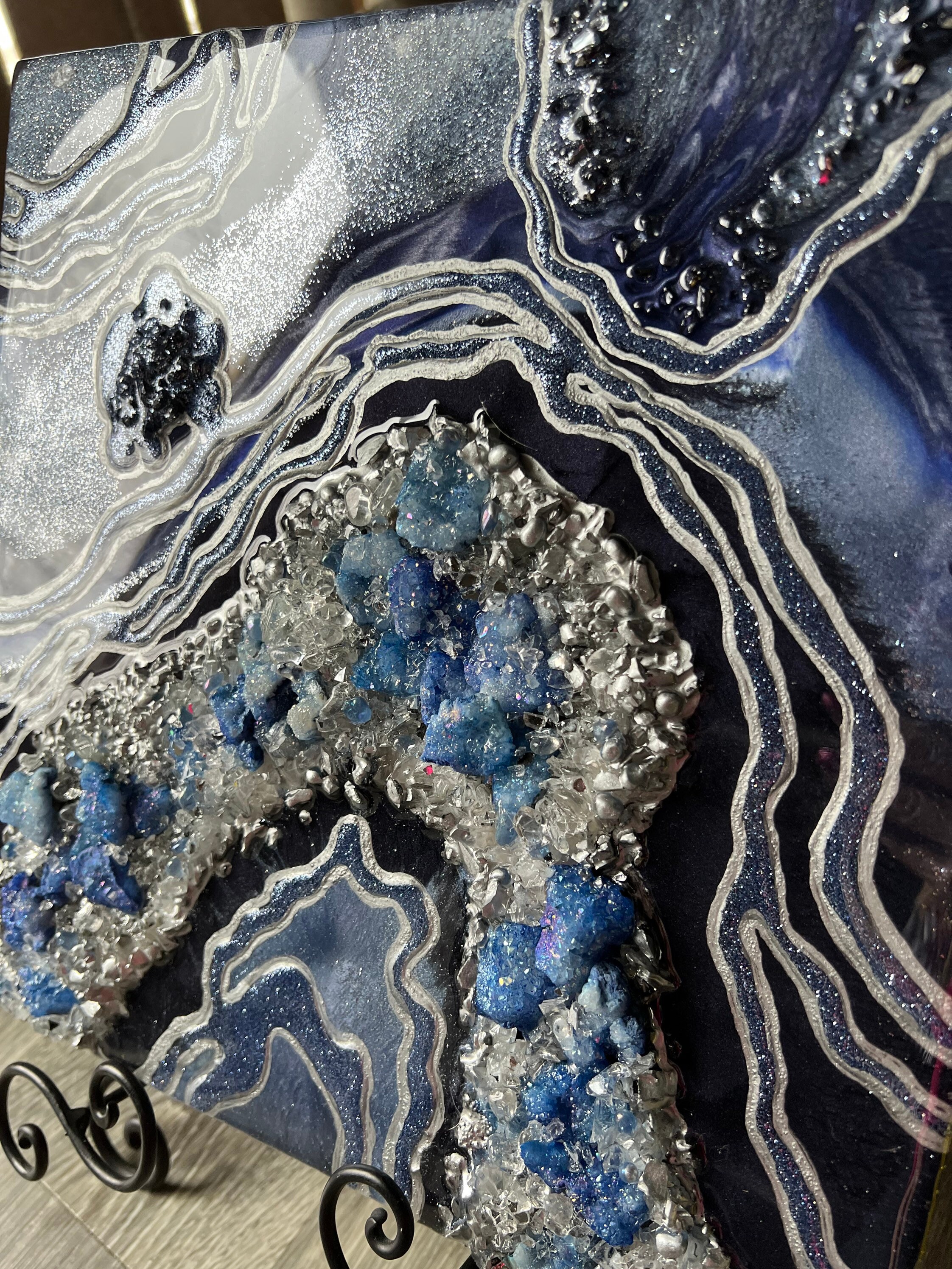 Blue and Silver Geode Inspired Resin Art Resin Painting Geode | Etsy
