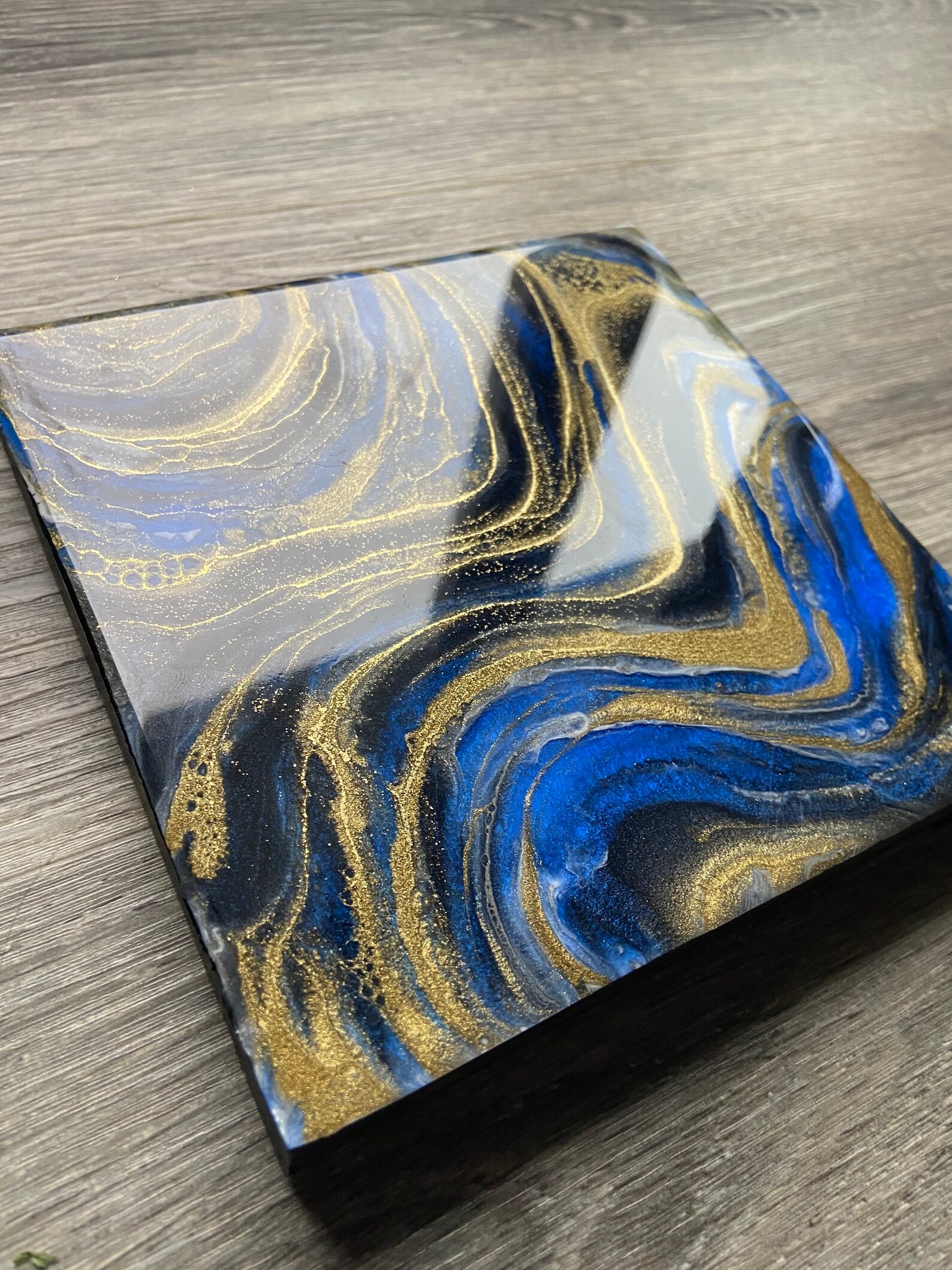 6 Blue and Gold Resin Wall Art Epoxy Abstract Art | Etsy