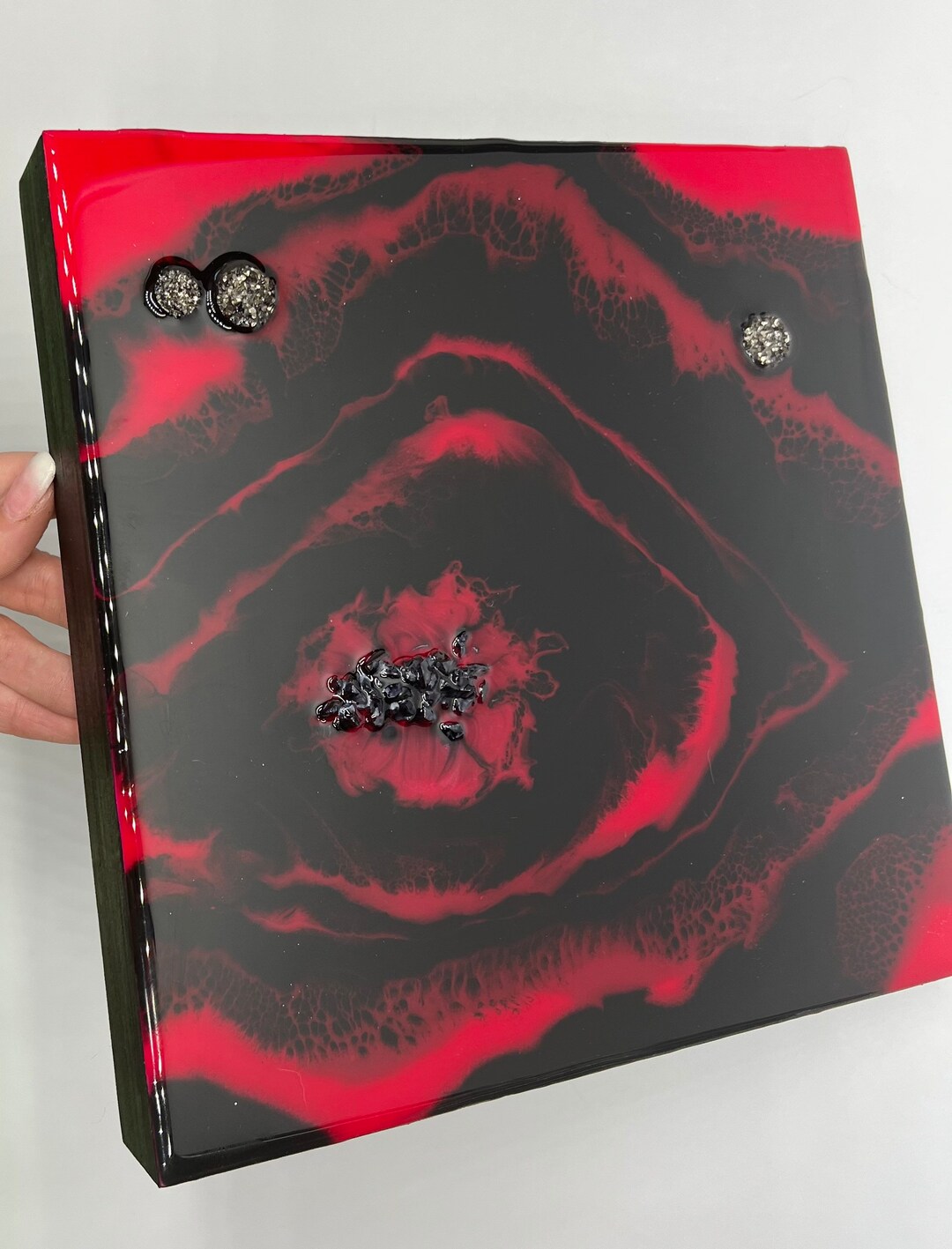 10” Red and Black Abstract Resin Artwork, Resin Painting, Epoxy Resin ...