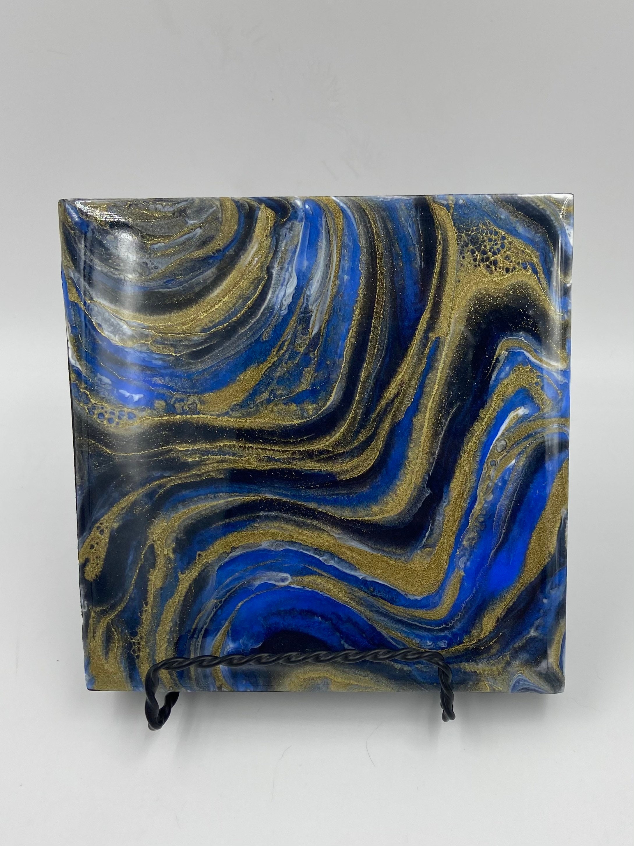 6 Blue and Gold Resin Wall Art Epoxy Abstract Art | Etsy