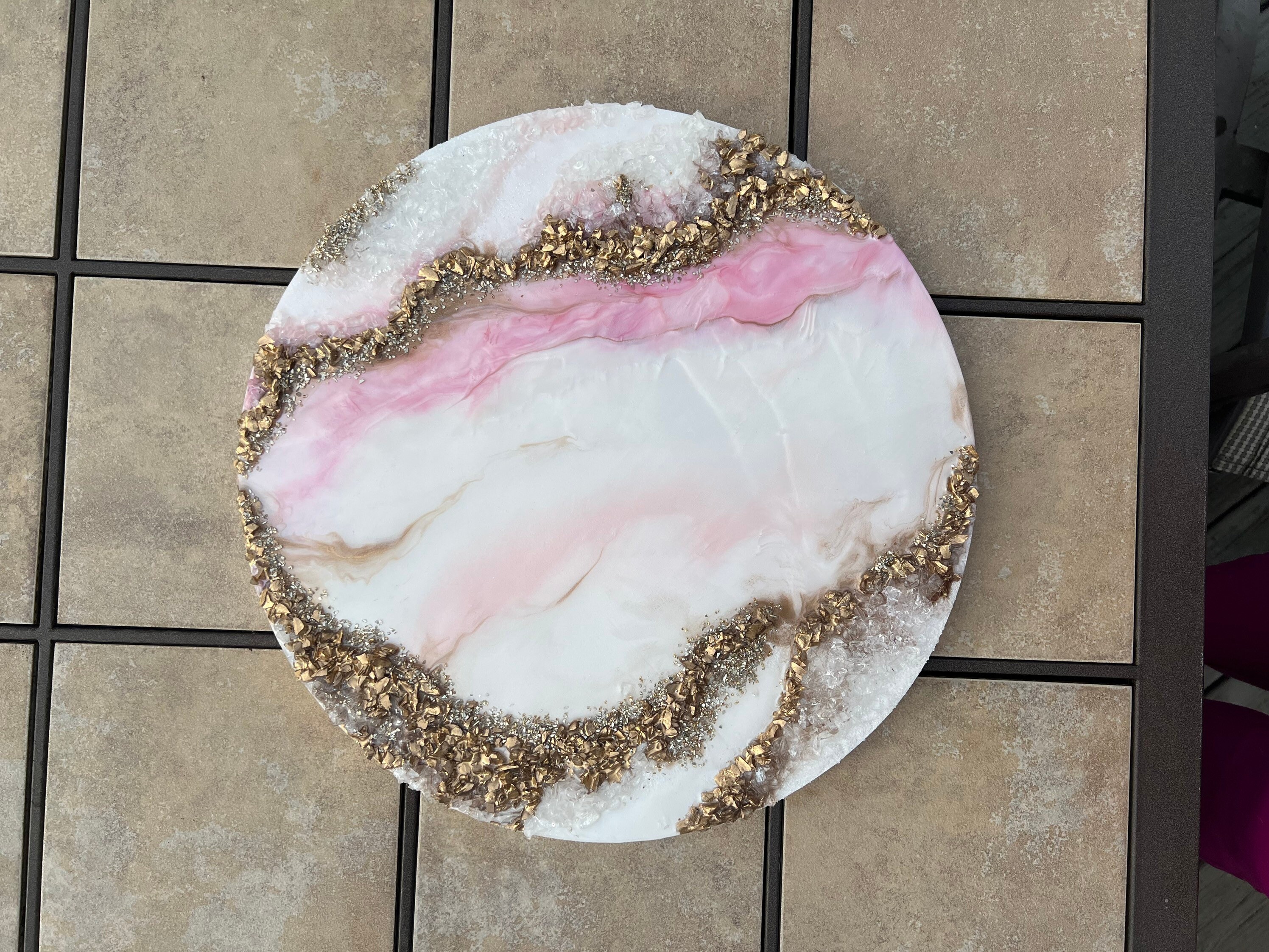 Pink and Gold Geode Inspired Resin Art, Resin Painting Geode Wall Art ...