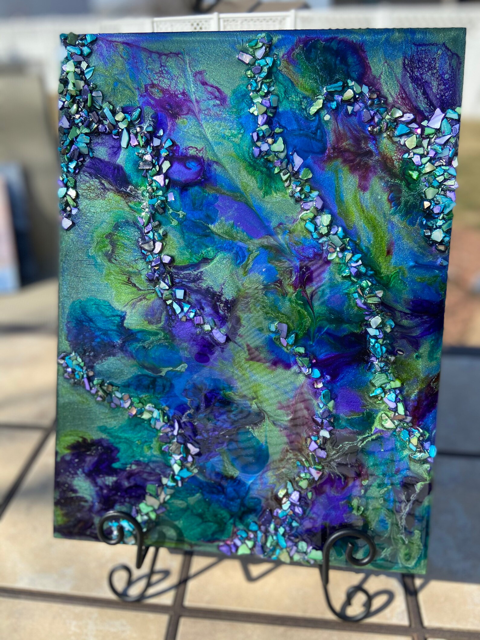12x16 Abstract Blue Green and Purple Resin Wall Art Epoxy - Etsy