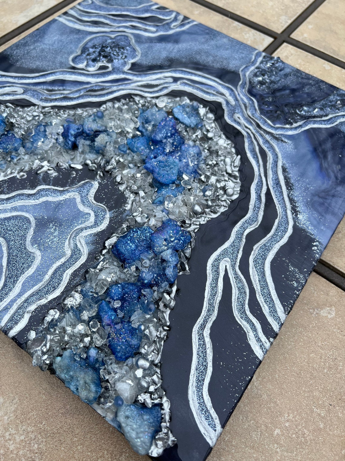 Blue and Silver Geode Inspired Resin Art Resin Painting Geode - Etsy