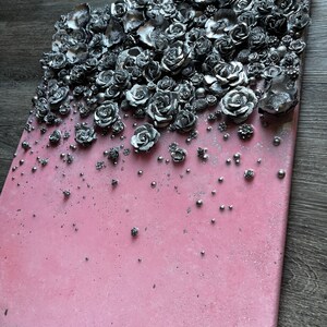 Pink and Silver Mixed Media Painting, Silver Flowers, Resin Artwork ...