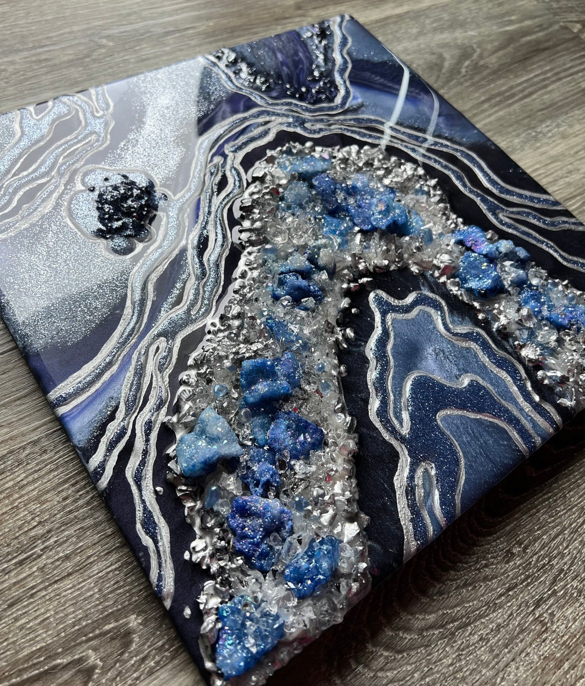Blue and Silver Geode Inspired Resin Art Resin Painting Geode - Etsy