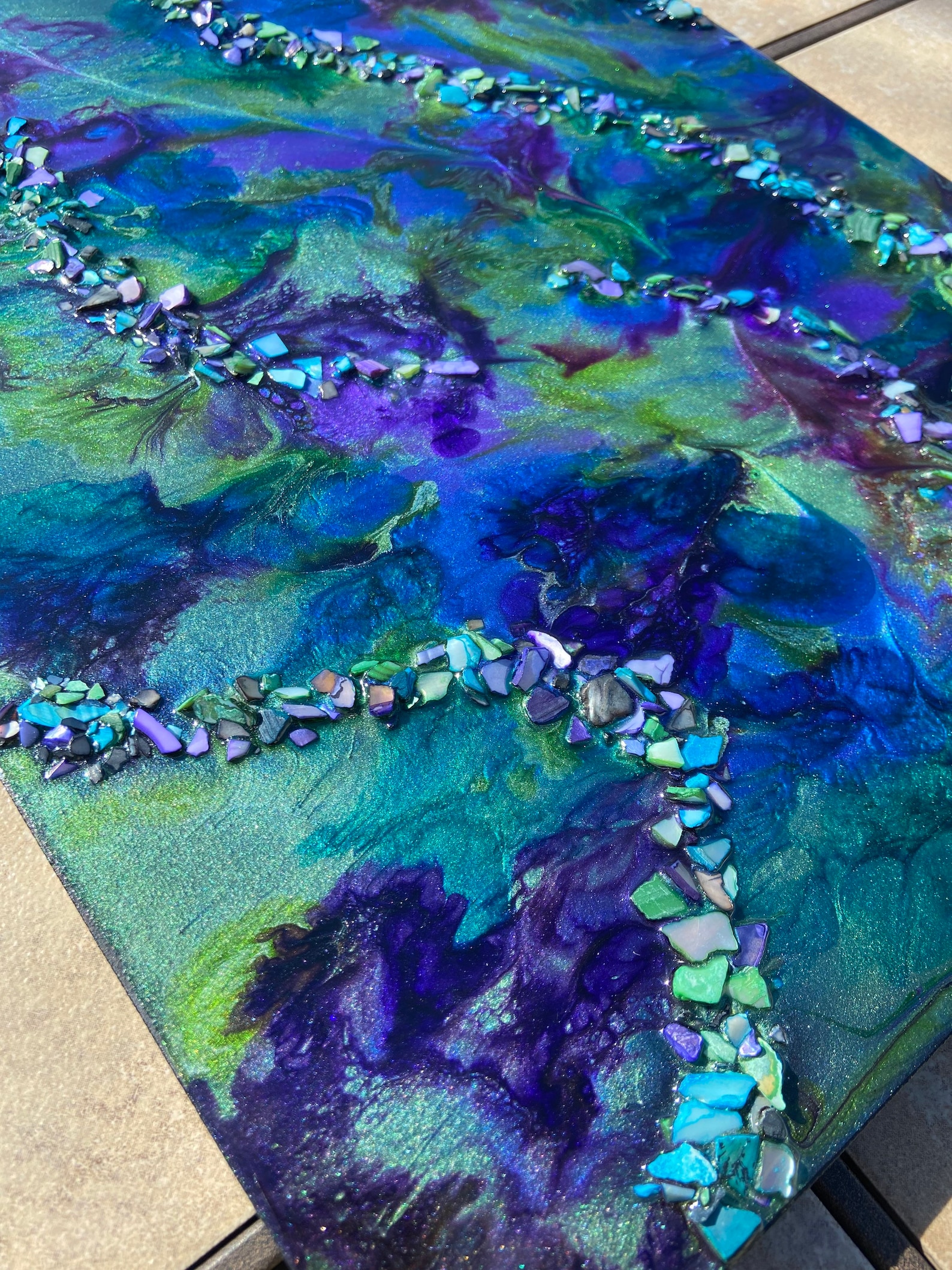 12x16 Abstract Blue Green and Purple Resin Wall Art Epoxy - Etsy