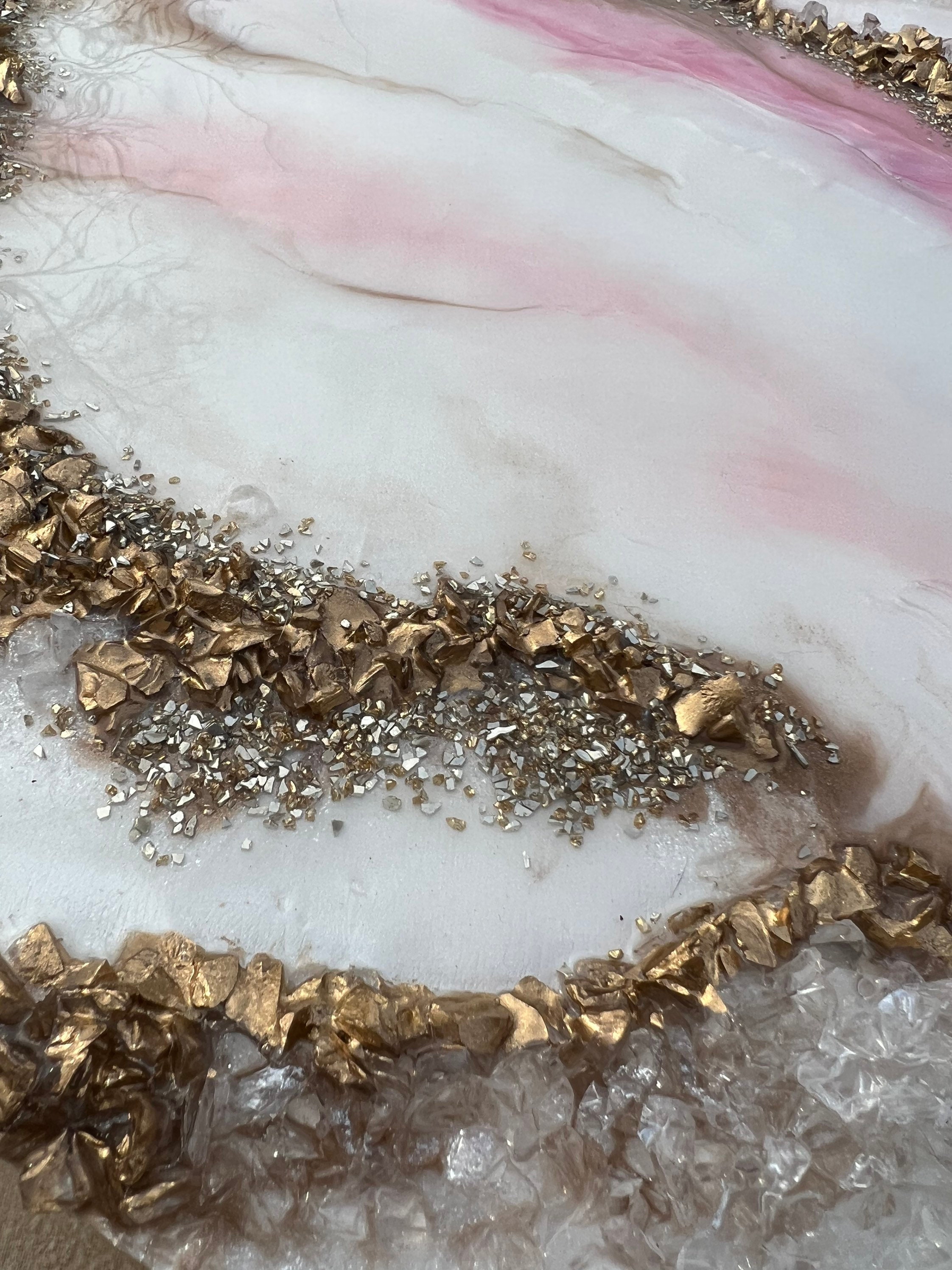 Pink and Gold Geode Inspired Resin Art, Resin Painting Geode Wall Art ...