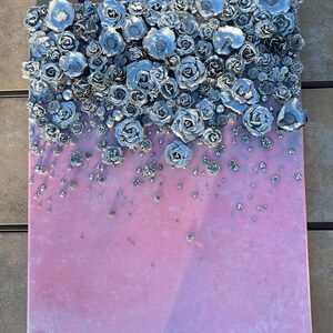 Pink and Silver Mixed Media Painting Silver Flowers Resin - Etsy
