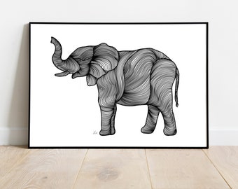 Elephant Head DIGITAL Download Print Line Drawing Sketch Minimal ...