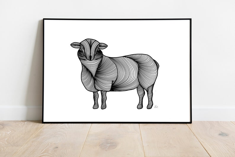 SHEEP Line Drawing Print Hand Drawn Print, Wall Art, Abstract ...