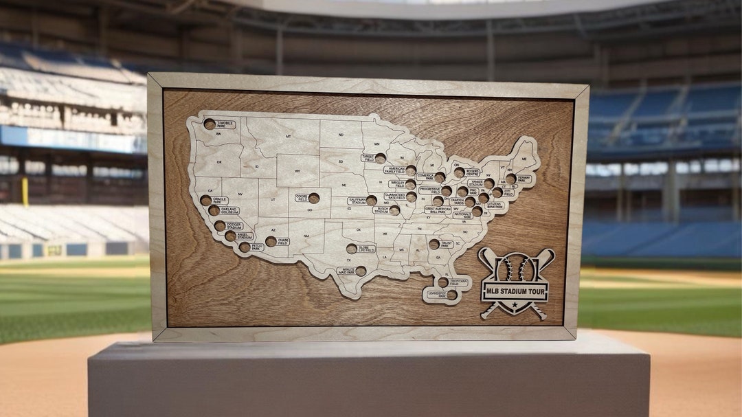 Custom Baseball Stadium Travel Map Tracker, Baseball Park Sign, Fathers ...