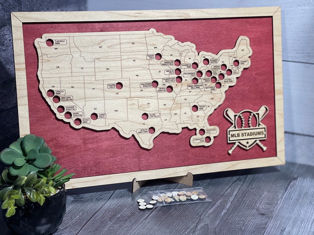 Custom Baseball Stadium Travel Map Tracker, Baseball Park Sign, Fathers ...